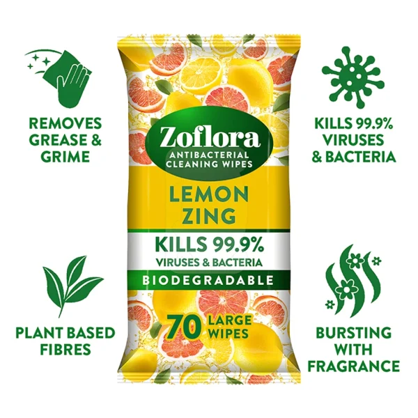 Zoflora Lemon Zing Antibacterial Cleaning Wipes 70pk – Henry & Hunter